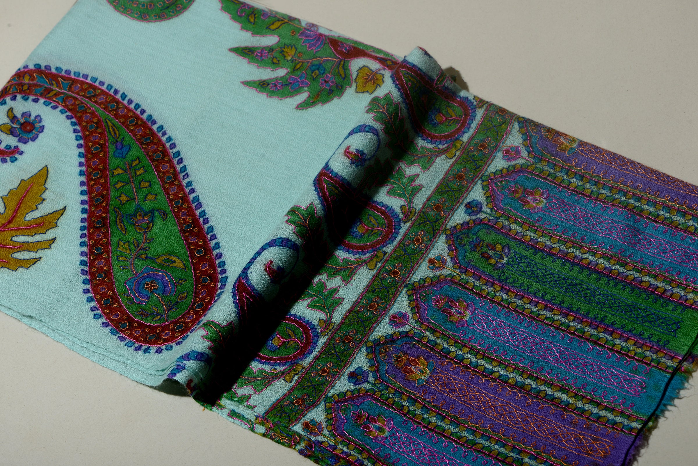 PAISLEY FLORAL Exquisite Kalamkari Kani Stole with Hand embroidery - S ...